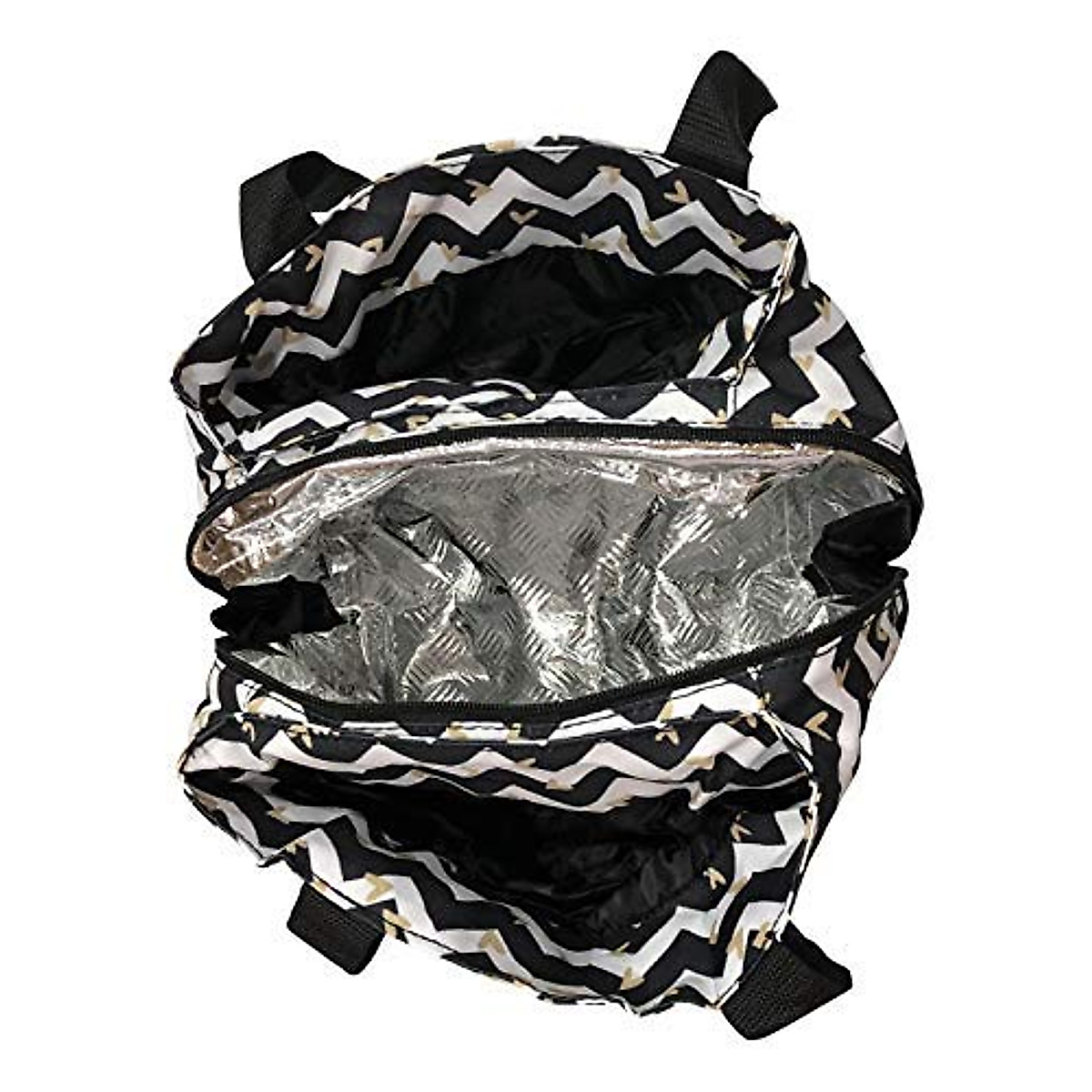Nicole Miller of New York Insulated Waterproof Lunch Box Cooler Bag - 11" Lunch Tote (Black/White Chevron Heart)
