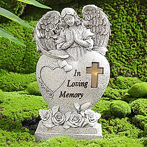 SJZ Garden Angel Statue Sympathy Gift with Cross Solar LED Light, Human Memorial Gifts , in Memory of Loved One, Condolence Gifts, Bereavement Gifts, Cemetary Grave Decorations