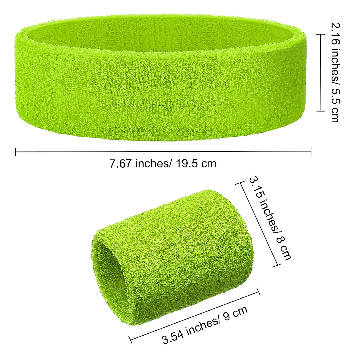 Bememo 6 Pcs Neon Sports Sweatbands Set Paris Sports Competitions Sweatbands 2 Headband 4 Wristbands Breathable Terry Cloth Athletic Bands for Basketball Tennis Costumes Cosplay(Neon Green)