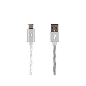 Monoprice USB 2.0 Type-C to Type-A Charge and Sync Nylon-Braid Cable - 1.5 Feet - White, Fast Charging, Up to 3 Amps/60 Watts - Palette Series