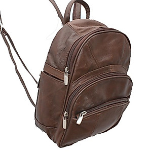Silver Fever® Genuine Leather Round Top Backpack Purse Organizer Bag (Brown)
