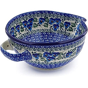 Authentic Polish Pottery 7½-inch Batter Bowl made by Ceramika Artystyczna (Blue Pansy Theme) + Certificate of Authenticity