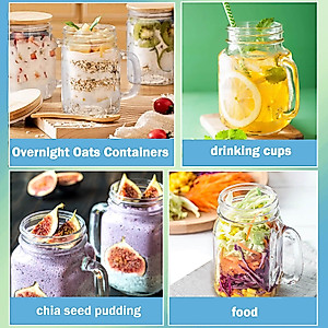 Overnight Oats Containers with Lids Set of 4, 16 Oz Yogurt Parfait Cups with Bamboo Lids, Glass Oatmeal Mason Jars, Chia Seed Pudding Jars, Food Storage Containers for Cereal, Snacks, Spice, Sugar