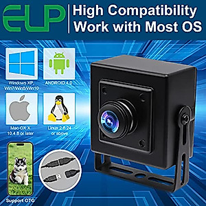 ELP 180degree Fisheye Lens Wide Angle USB Camera 1080P Mini Box Webcam 1080P High Speed UVC USB2.0 PC Camera CMOS OV2710 100fps 60fps 30fps Video Webcam for Computer, Laptop, Jetson Nano