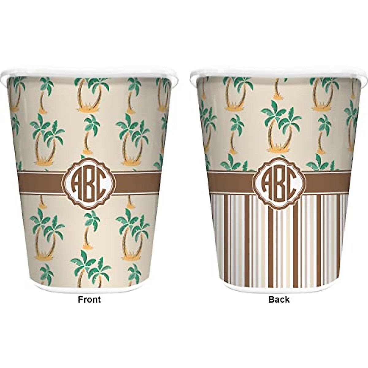 RNK Shops Palm Trees Waste Basket - Double Sided (White) (Personalized)