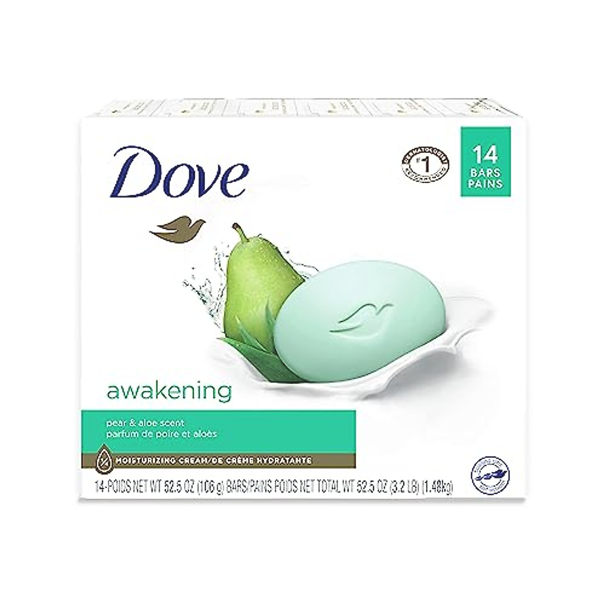 Dove go fresh Beauty Bar More Moisturizing Than Ordinary Bar Soap Rejuvenate Pear and Aloe Vera Scent 3.75 oz 14 Bars
