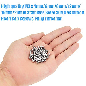 DYWISHKEY 360 Pieces M3 x 4mm/6mm/8mm/12mm/16mm/20mm Stainless Steel 304 Hex Button Head Cap Bolts Screws and Nuts Kit