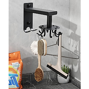 Pamazar Under Cabinet Kitchen Utensil Banana Hooks Holder 360° Rotating Wall Drilling Free Adhesive Hanging Rack for Tools/Towel/Knife Aluminum Black