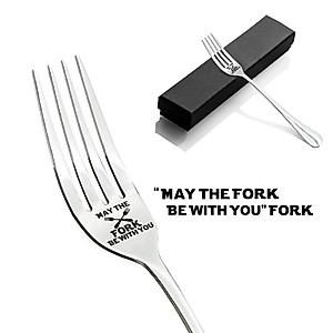 May The Fork Be With You Dinner Forks, Gifts for Star Fans, Men, Boyfriend, Girlfriend, Friends, Husband, Wife, Inspirational Christmas Birthday Valentine's Day Gifts, Funny Stainless Steel Forks