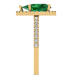 Clara Pucci 2.39ct Pear cut Custom Solitaire W/Accent Halo Sim. Green Emerald Wedding Anniversary Pave Ring 14k Yellow Gold Size 8