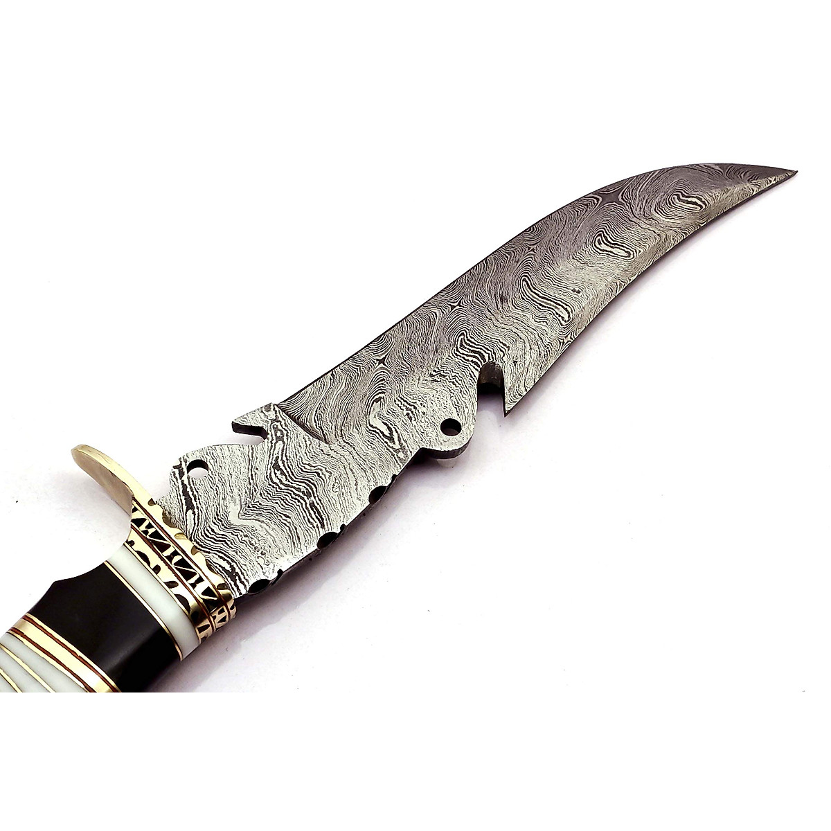 Skokie Knives Custom Hand Made Damascus Steel Hunting Fixed Blade Knife Handle Camel Bone with Brass Spacer