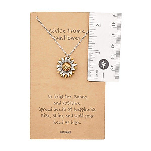 quan jewelry Sunflower Necklace for Women, Gift for Mother with Inspirational Greeting Card (Two Tone)