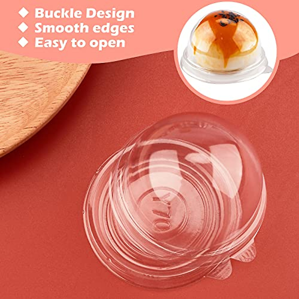 Zezzxu 50 Pack Mini Bundt Cake Containers Clear Plastic Cupcake Box with Dome Lids for Chocolate Covered Cookies, Muffin, Cheesecake, Mooncake and Other Mini Desserts (Clear Base)