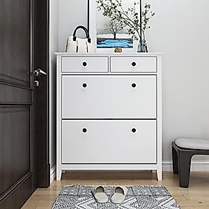 ECACAD Modern Shoe Storage Cabinet with 2 Flip Drawers & 2 Pull-Out Drawers, Wood 3-Tier Shoe Rack Organizer for Entryway, Bedroom, Hallway, White (35”W x 10”D x 41.1”H)