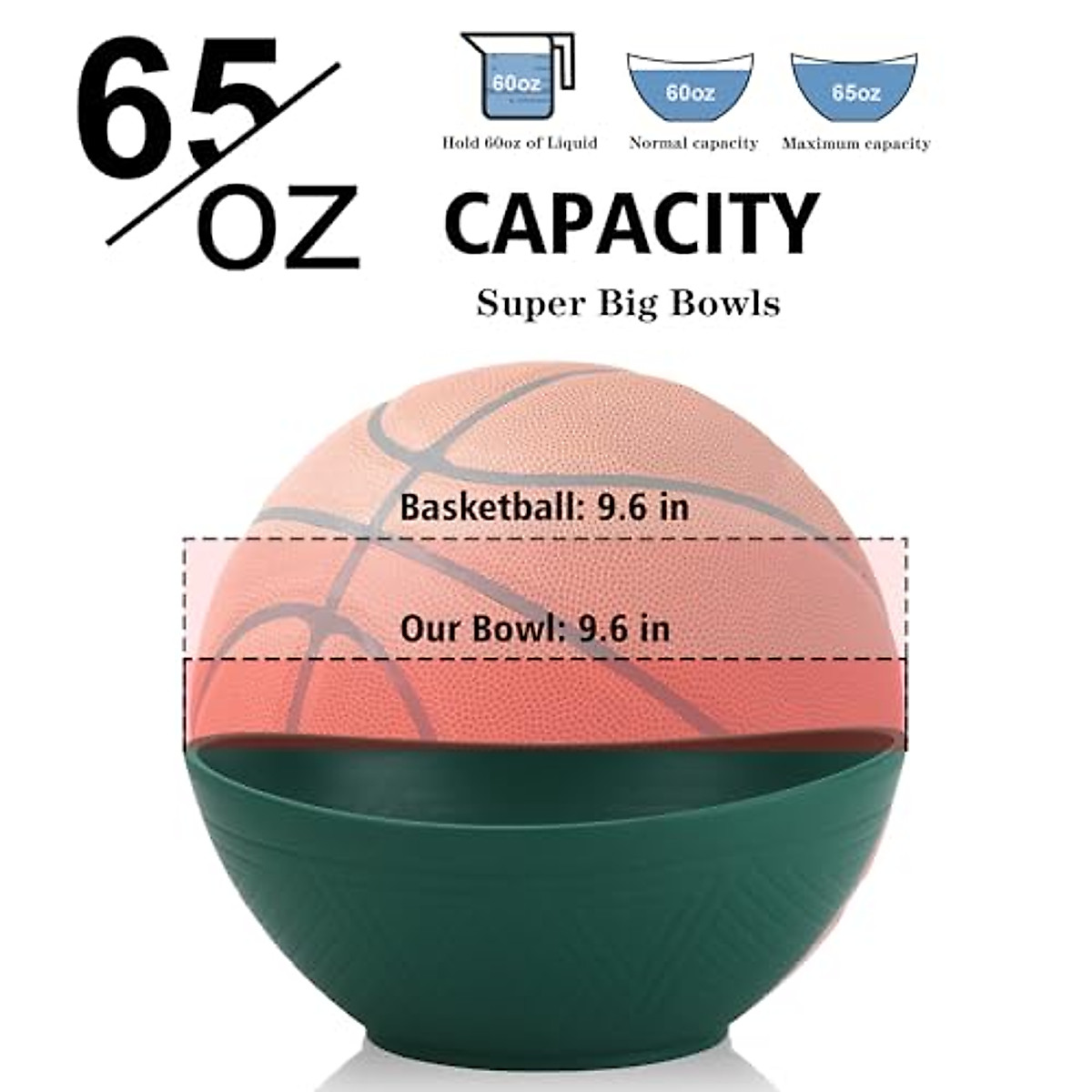 Wrova 65oz Big Wheat Straw Bowls - Large Salad Bowls set of 6 - Unbreakable Serving Bowls - Microwave & Dishwasher Safe - Oval Bowls for Cereal,Salad,Fruit - Forest Series