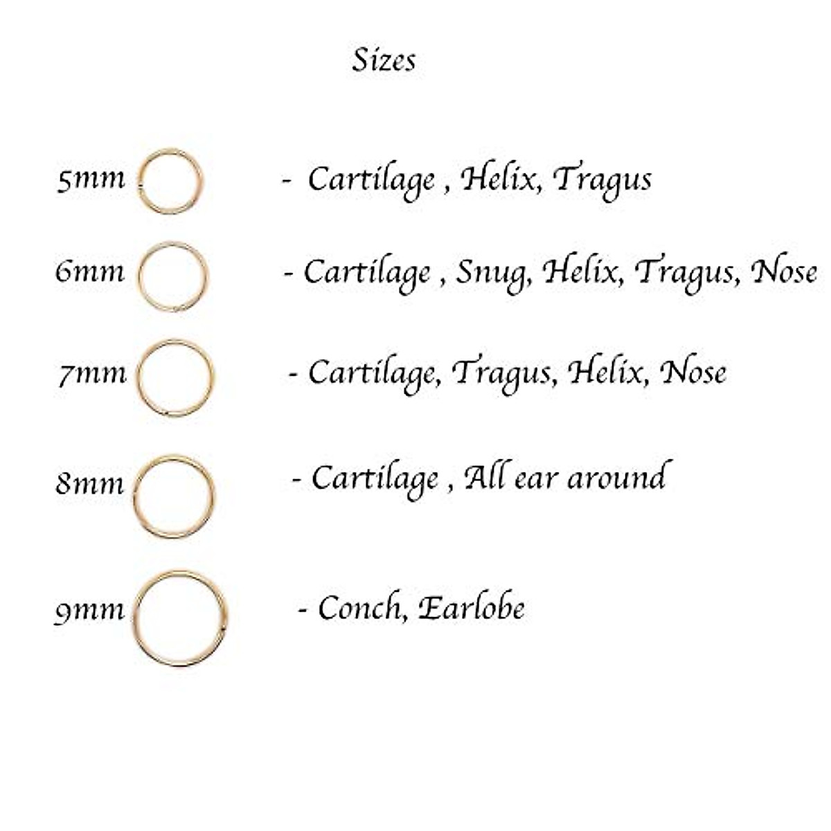 Fashion Art Jewelry Set of 3 Mismatched Small Huggie Hoop Earrings Gold Filled 22 GA Mini Hoops For Cartilage Helix Tragus Nose Ring Hoop (7mm 8mm 9mm | 22 GA, 14K Yellow Gold Filled)