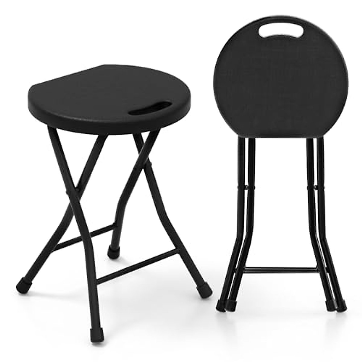 Giantex Set of 2 Folding Stool, Round Foldable Bar Stools, 2 Pack Portable Folding Chairs with Handle, Collapsible Stools 18 Inch 330lbs Capacity for Camping RV Party (Black)