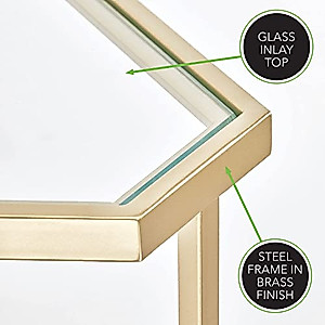 mDesign Triangle Metal & Glass in-Lay Accent Table - Small Side/End/Drink Table - Decorative Legs, Glass Top - Home Decor Accent Furniture for Living Room, Bedroom - Soft Brass/Glass