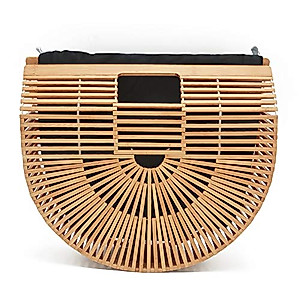 TOPSMU Wooden Purse Bamboo Handbag Bags For Women With Insert Handmade Tote Bag Natural Small