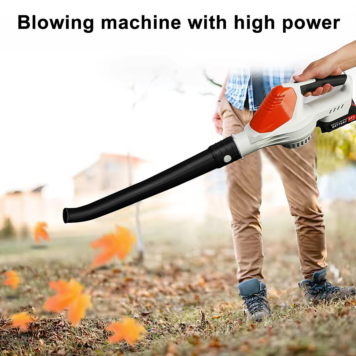 24V Cordless Leaf Blower with 2 X 1.5 Ah Battery & Charger, 150MPH Electric Handheld Leaf Blower for Lawn Care, Leaves & Snow Blowing (Orange)