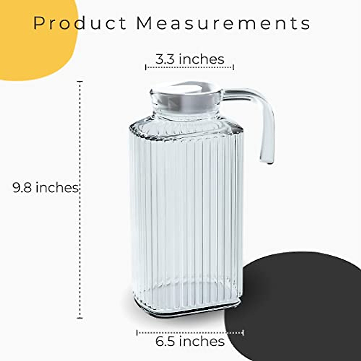 Xabono 1.8 L (62.5 oz) Glass Pitcher with Lid 2 Quart Pitcher with Lid Strong Glass Glass Pitcher Fridge Glass Water Pitcher Juice Sangria Ice Tea Glass Milk Bottle with Lid Glass Handle Glass Carafe