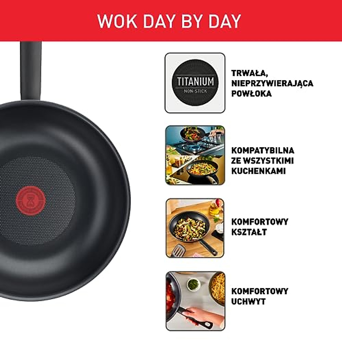 Tefal B56419AZ, Cookware, Wok 28cm, Black/White