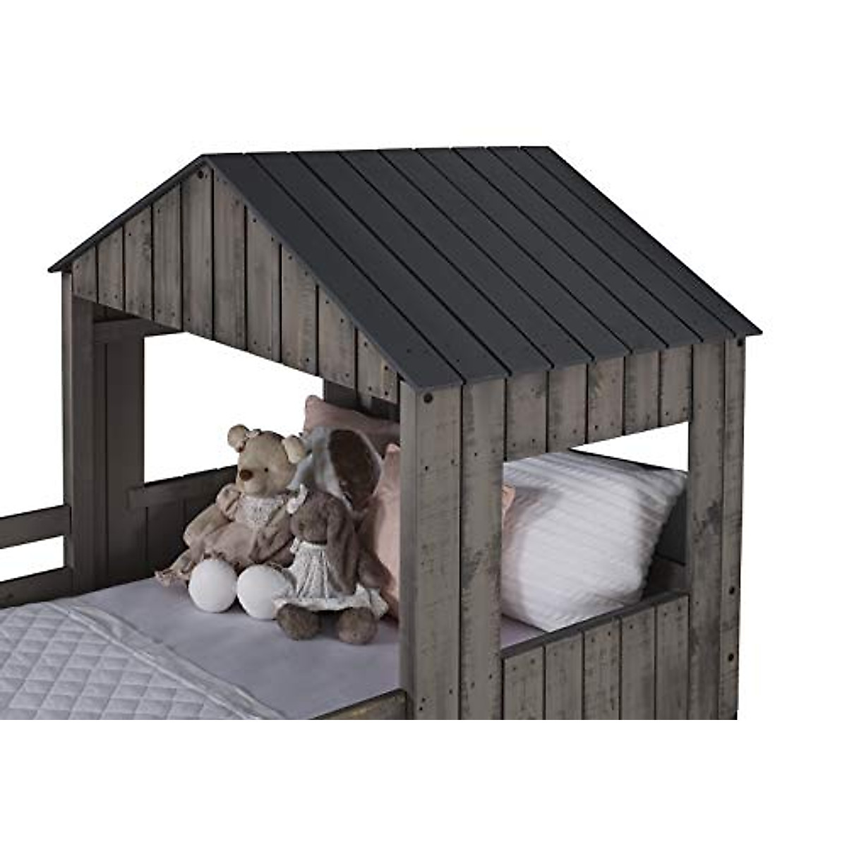 DONCO Kids Campsite Cabin Twin Over Full Loft Bed in Rustic Dirty Grey Finish