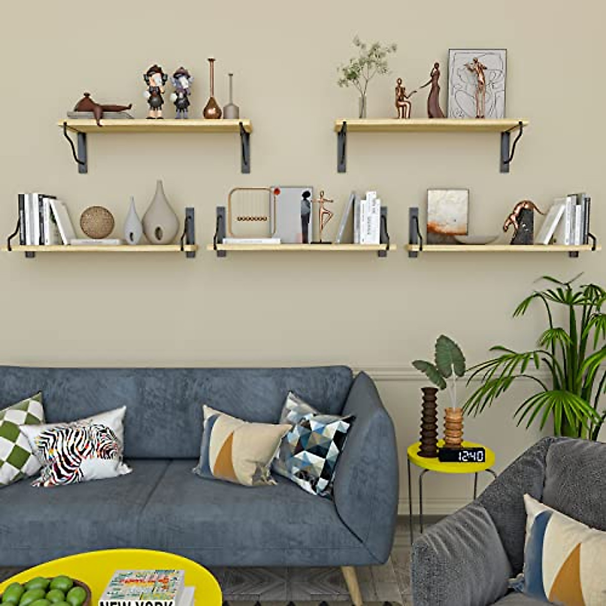 CTPNMCIN Floating Shelves Wall Mounted Set of 3,24 Inch Rustic Natural Wood Wall Shelves, Wall Shelves for Living Room/Bedroom/Bathroom/Office,Pictures Plants Books Decor Storage Shelves