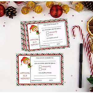 Gift Boutique 50 Elf Report Cards 4" x 6" Official Elves Report Notice Naughty or Nice Behavior Xmas Note Card Letter to Santa North Pole for Holiday Students & Kids Activities Stationery Set