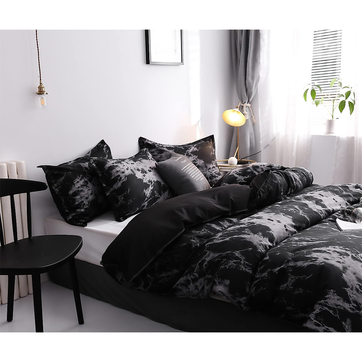 Celevingne Duvet Cover Set 3PCS with Zipper Closure Luxurious Modern Printed Comforter Cover 1 Duvet Cover and 2 Pillowcases (Black Marble, Twin)