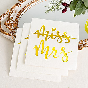 Calculs Miss to Mrs Wedding Napkins Bridal Shower Dessert Cocktail Napkins Gold Foil Tableware Snack/Dessert/Beverage Disposable Paper Supplies 55 Pcs