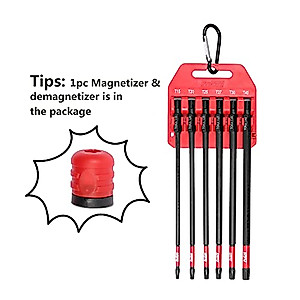 Protorq Long Impact Bit Set, TORX, 6-Inch Length, 6-Piece with 1-Piece magnetizer & demagnetizer