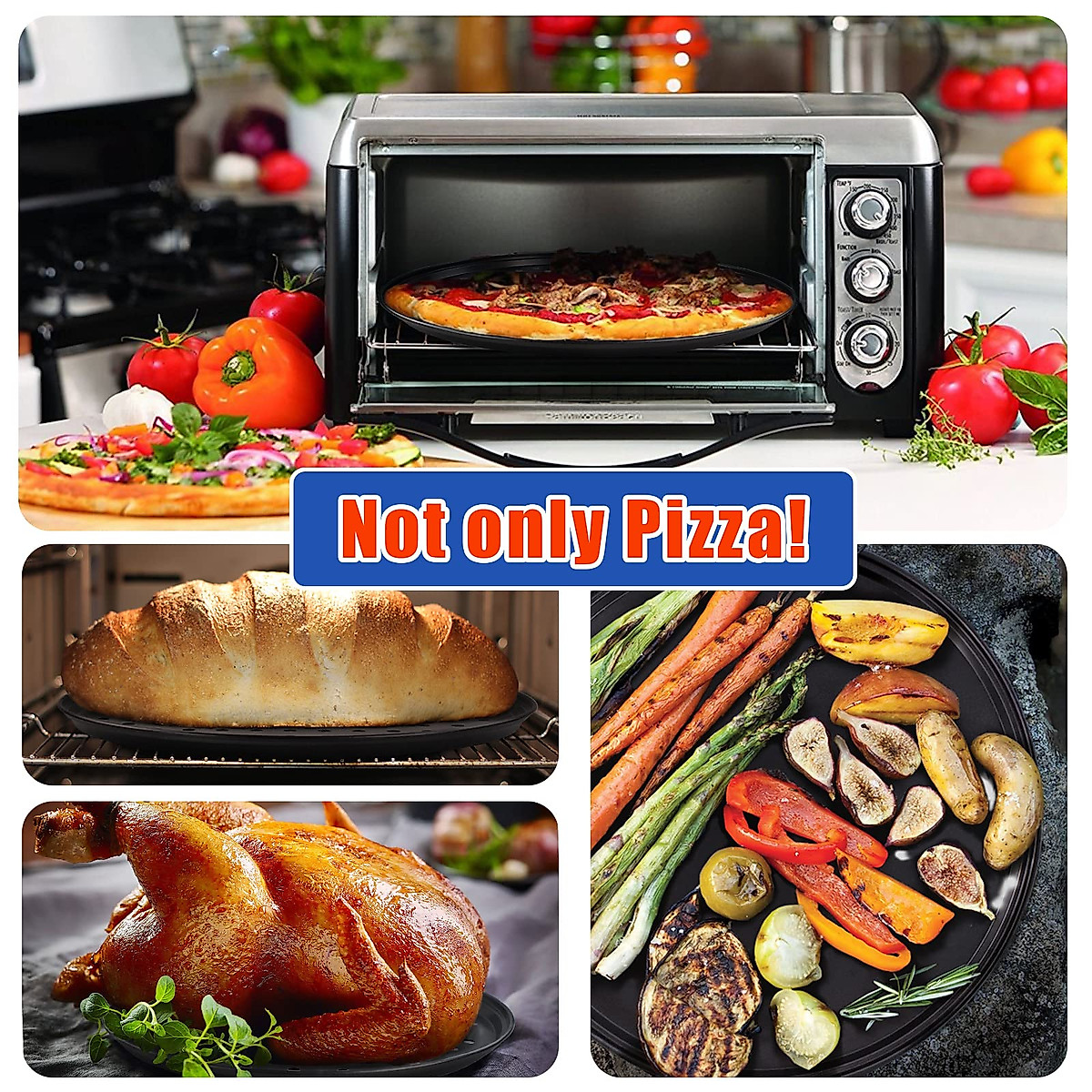 3PC Nonstick Pizza Tray for Oven, TWUTGAYW Cast Iron Pizza Pans With Holes 12.5 in, Pizza Serving Tray, Carbon Steel with Non Stick Surface, Round Pizza Tray Baking Pizza Set for Home Kitchen Oven Use