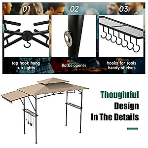 DikaSun Grill Gazebo 11x5 Double Tiered with Extra Shadow BBQ Waterproof Canopy Outdoor Gazebos for Patio, Backyard(Beige)