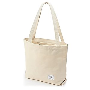 KALIDI Women's Canvas Tote Bag Retro Shoulder Bag Canvas Handbags Purse with Zipper Pockets Simple Work Bag, Cream White