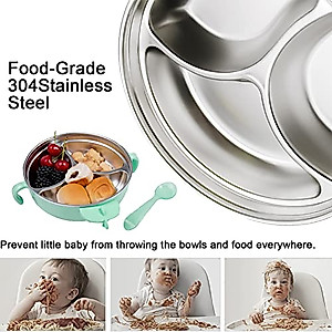 Qianliyer Stainless Steel Toddler Plates Set - Make Mealtime Fun and Warm With Insulated BPA Free Baby Bowl, Lid and Handle,Suction Bowls for Toddlers & Kids with Utensils (Pink)