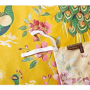 Eikei Chinoiserie Chic Peacock Floral Duvet Cover Paradise Garden Botanical Bird and Tree Branches Vintage Stylized Long Staple Cotton Bedding Set (Queen, Citrine)