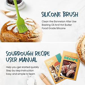 RORECAY Bread Banneton Proofing Basket Set of 2, 9 Inch Round & 10 Inch Oval Cane Sourdough Baskets with Bread Lame + Dough Scraper + Linen Liner + Basting Brush for Bread Making Baking Fermentation