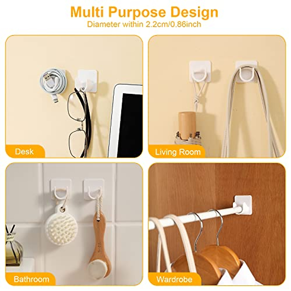 Adhesive Shower Curtain Rod Holder, 4 Pack Curtain Rod Bracket with Adhesive Pieces No Drilling Spring Tension Rod Retainer for Bathroom Kitchen Bookshelf| Rod End Diameter within 0.86inch