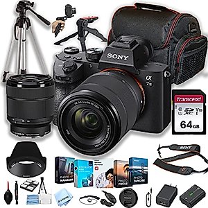 Sony a7 III Mirrorless Digital Camera with 28-70mm Lens + 64GB Memory + Case+ Steady Grip Pod + Tripod+ Software Pack + More (30pc Bundle)