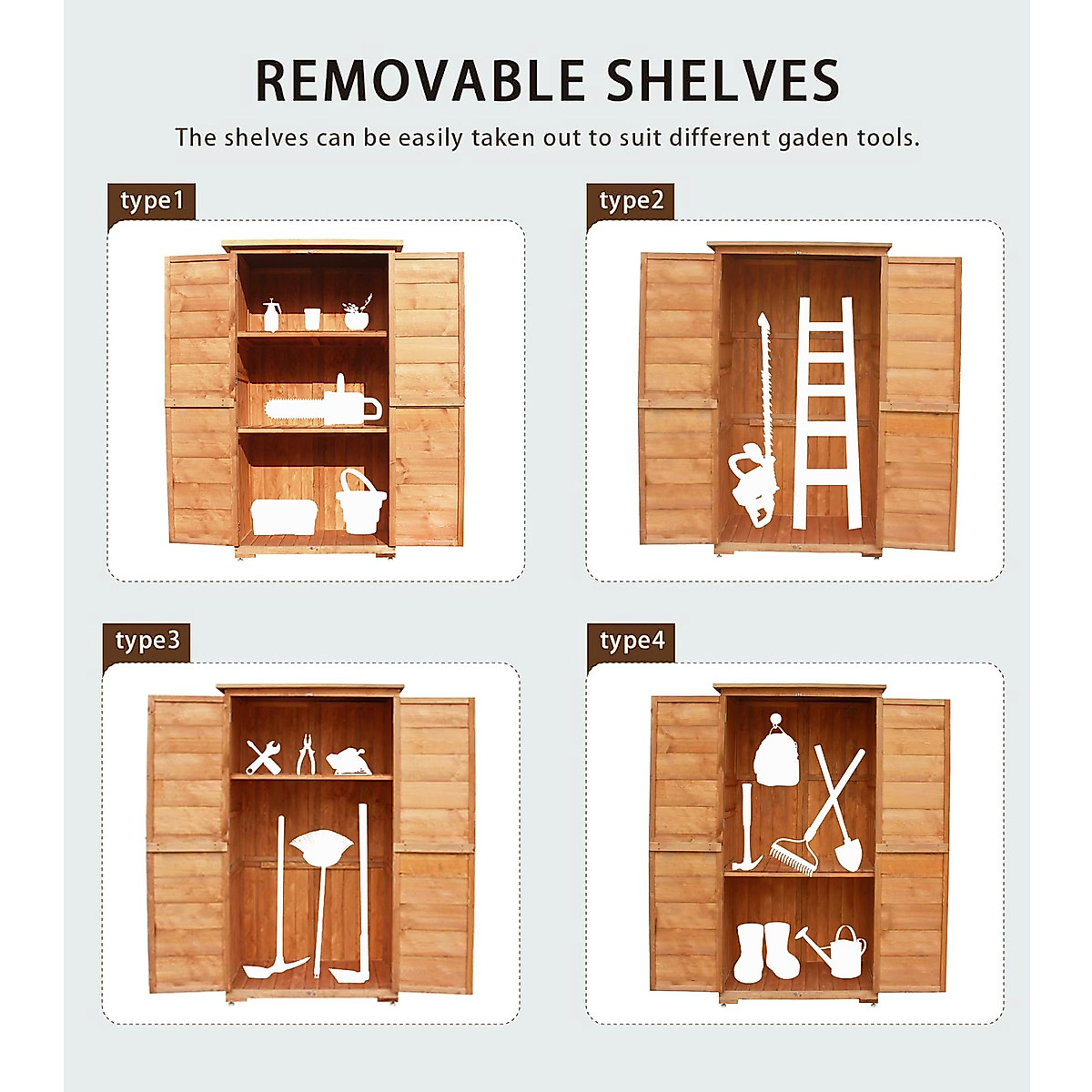 YTGLEN Outdoor Storage Cabinet, Wood Garden Shed, Pool Storage Shed with Lockable Door, Waterproof Roof and 2 Removable Shelves, Vertical Outside Storage Shed for Patio, Backyard and Lawn