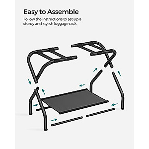 SONGMICS Luggage Racks, Set of 2, Suitcase Stand with Fabric Storage Shelf, for Guest Room, Bedroom, Hotel, Foldable Steel Frame, Holds up to 110 lb, 27.2 x 15 x 20.5 Inches, Black URLR002B02