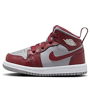 Jordan Toddler Air Jordan 1 Mid Retro Basketball Shoes Cherrywood Red Cement Grey White Sneakers (us_Footwear_Size_System, Toddler, Numeric, Medium, Numeric_10)