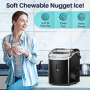 Nugget Ice Maker Countertop, FREE VILLAGE Pebble Ice Maker Machine, 33Lbs/Day, Self-Cleaning & Quiet, Portable Ice Machine with 1.2Qt Water Reservoir, Ice Scoop and Basket for Home Office Party RV