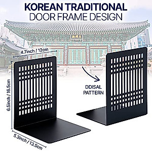 EEG Check Book Ends for Shelves – Korean Ddisal Farmhouse Decor Book Holder Bookends for Heavy Books – Heavy Duty Metal Decorative Bookends with Anti-Slip Wide Base – Safe Round Edge Book Stoppers