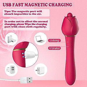 Upgraded Rose Toys Clitoral Licking G Spot Vibrators for Women Clit Nipple Dildo Vibrators Clitoris Stimulator with 5 Licker Patterns & 10 Strong Vibration Adult Sex Toys for Women Couples