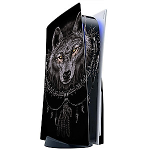 ITS A Skin Skins Compatible with Sony Playstation 5 Console Disc Edition - Protective Decal Overlay Stickers wrap Cover - Wolf Dreamcatcher Back White