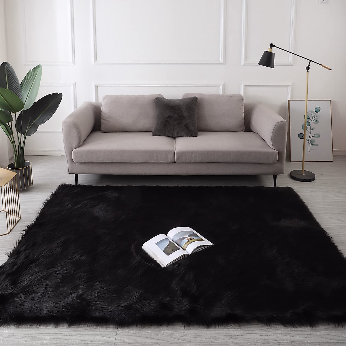 7 x 5 Feet Luxury Shag Area Rug,Rectangle Plush Fuzzy Rugs,Ultra Soft Fluffy Faux Fur Sheepskin Area Rug,Non-Slip Shaggy Furry Carpets for Boys/Girls Room Bedroom (Black, 7x5Feet)