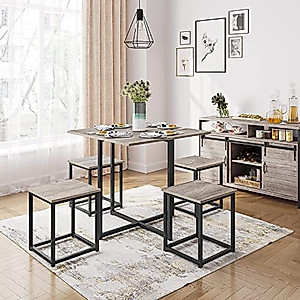 Yaheetech 5-Piece Dining Table Set - Industrial Kitchen & Chairs Sets for 4 Compact with Stools Space-Saving Design Apartment, Small Space, Breakfast Nook, Gray