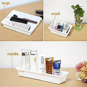 Mebbay 6 Pack Expandable Drawer Organizer Makeup Drawer Organizer Storage Bins Tray for Bathroom Vanity Table Office Kitchen with 25 pcs Non-Slip Pads White